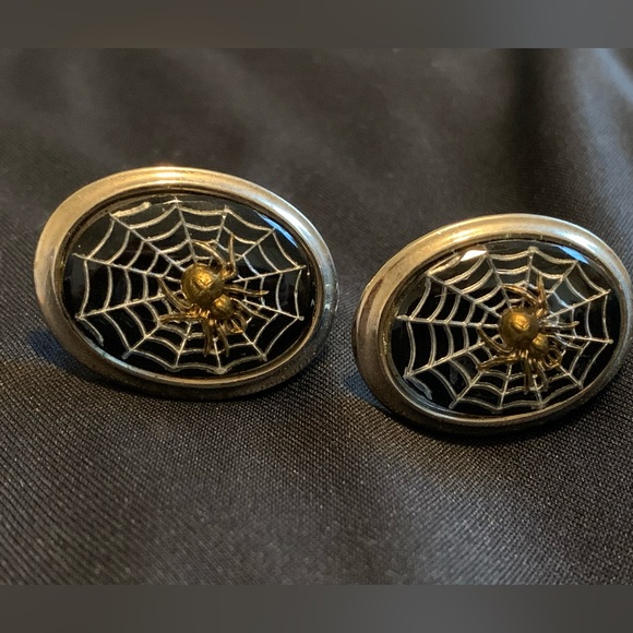 Accessories | Vintage Large Under Glass Spider Spiderweb Web Cufflinks ...